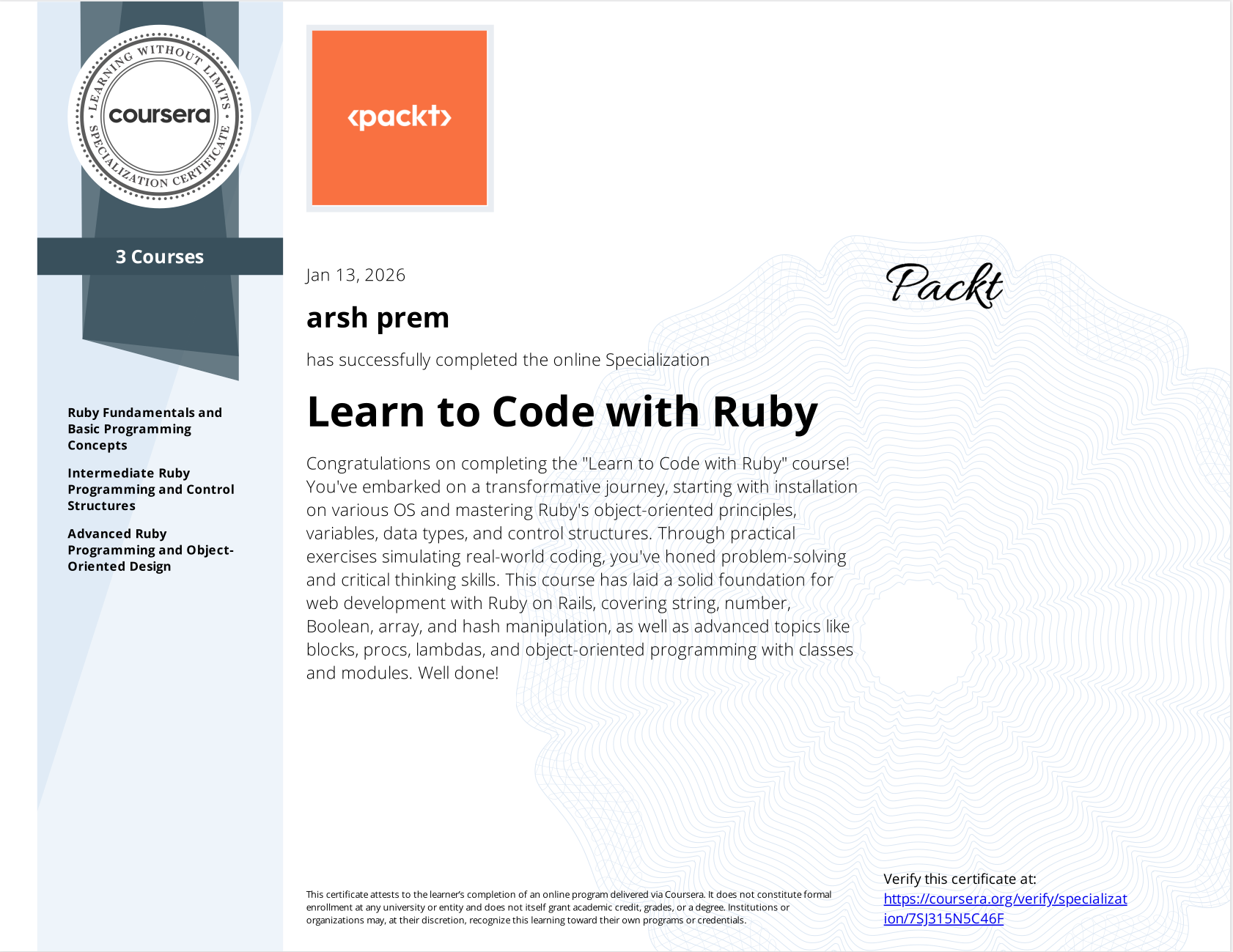 Certificates — Arsh Prem
